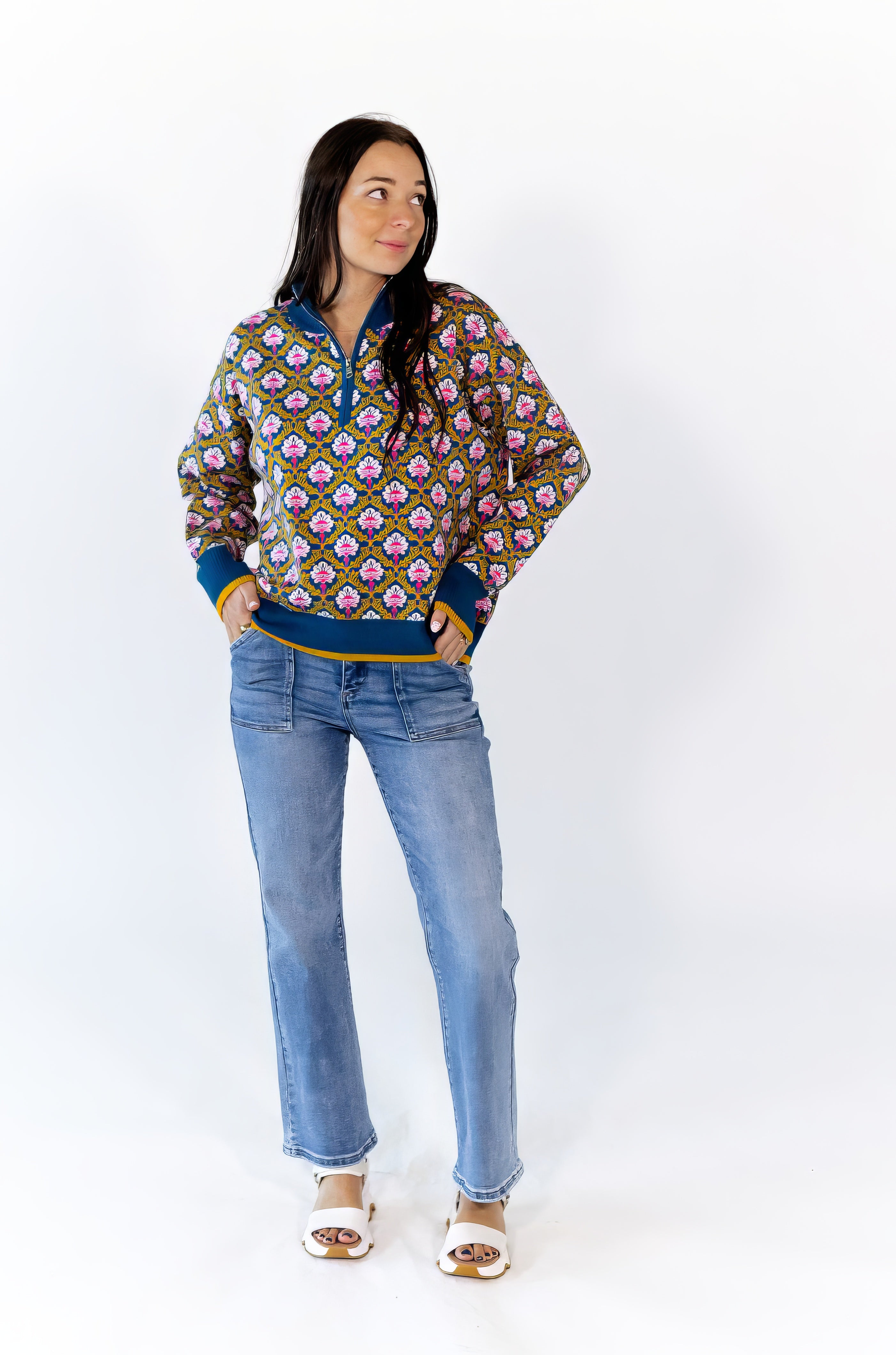 Wilkey Mosaic Half-Zip · Navy – Twirl Boutique